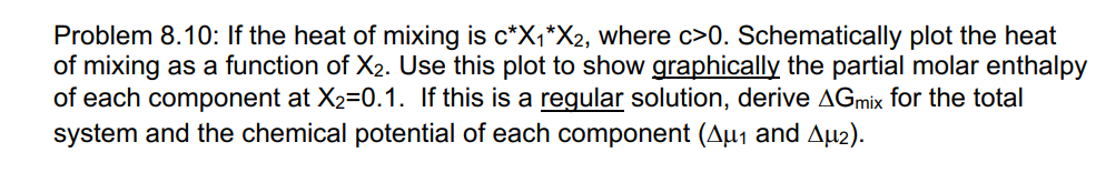 Solved Problem 8.10: If the heat of mixing is c**x1**x2, | Chegg.com