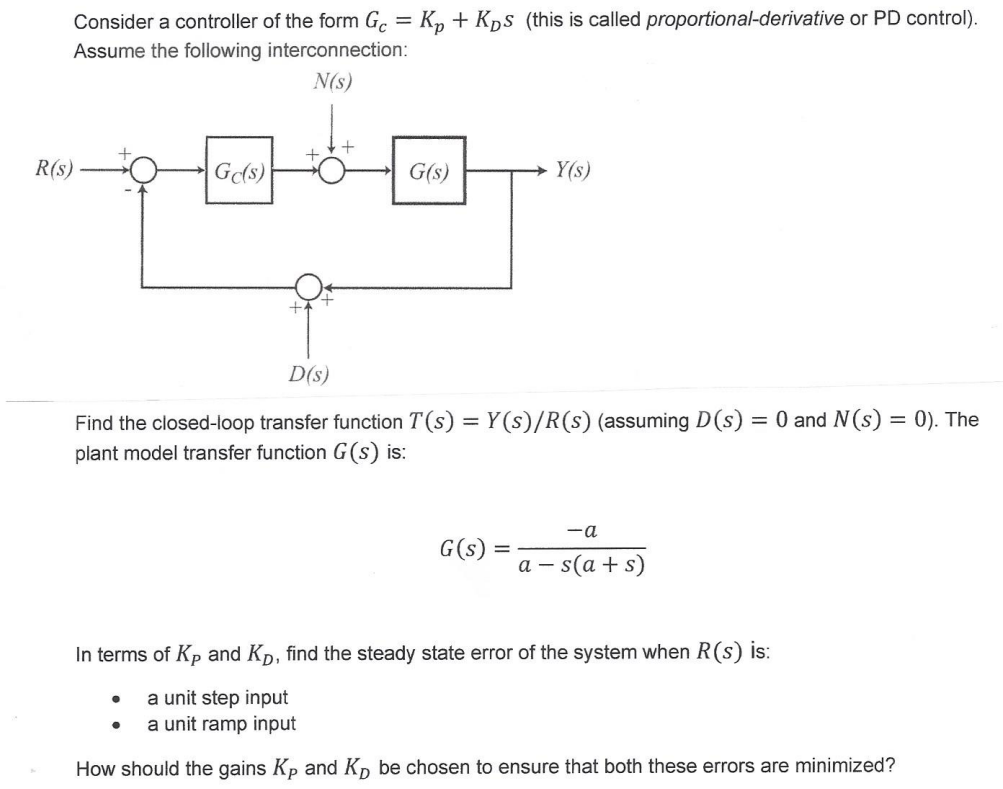 Solved Consider a controller of the form Gc = Kp +KpS (this | Chegg.com