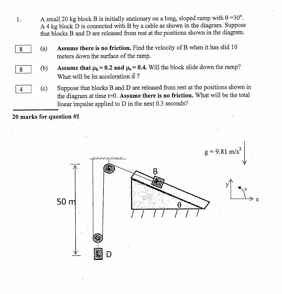 1. ﻿A small 20 ﻿kg block B is initially stationary on | Chegg.com