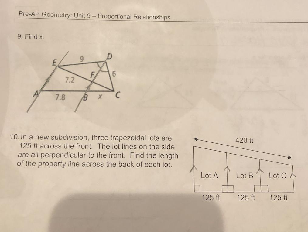 Solved Pre-AP Geometry: Unit 9 - Proportional Relationships | Chegg.com