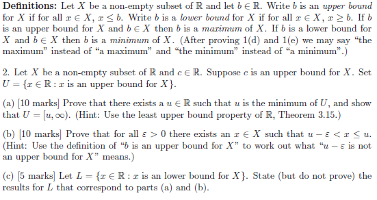 Solved a Definitions: Let X be a non-empty subset of R and | Chegg.com
