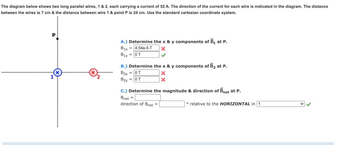 Solved The diagram below shows two long parallel wires, 1 & | Chegg.com