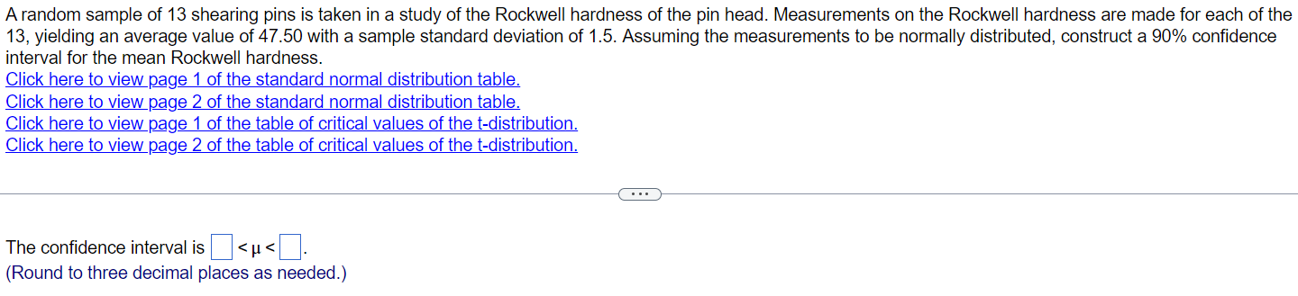 Solved A random sample of 13 shearing pins is taken in a | Chegg.com