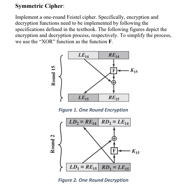 Solved Symmetric Cipher: Implement a one-round Feistel | Chegg.com