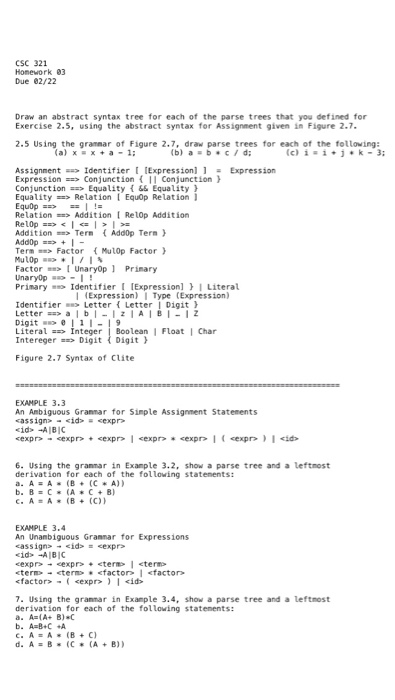 Csc 321 Rk 03 Due 0222 Draw An Abstract Syntax Tree 7913