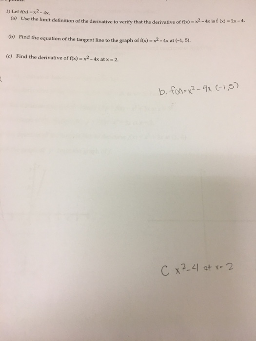 Solved Let f(x) = x^2 - 4x Use the limit definition of the | Chegg.com