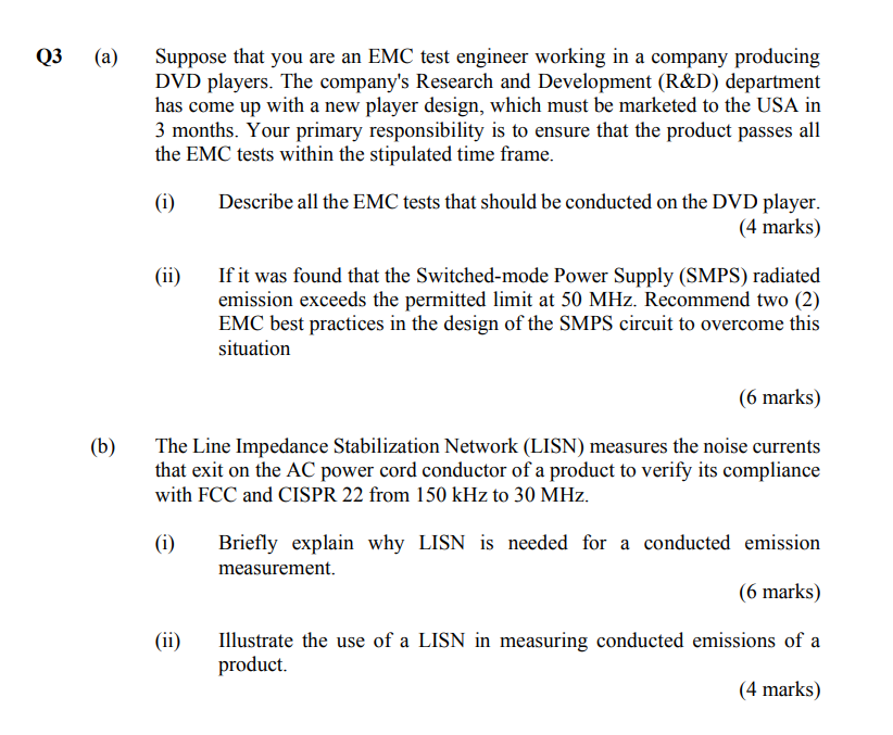 Solved Q3 (a) (b) Suppose that you are an EMC test engineer | Chegg.com