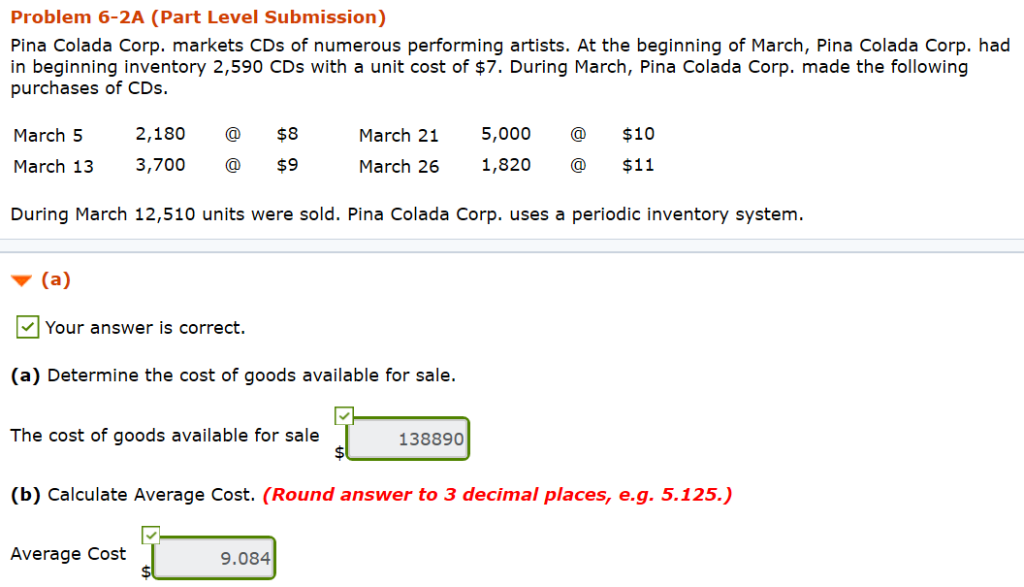 Solved Problem 6-2A (Part Level Submission) Pina Colada | Chegg.com