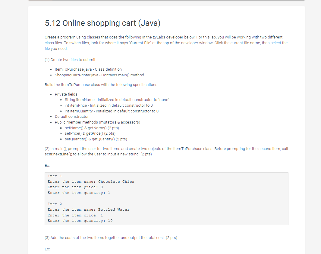 Solved ItemToPurchase.java public class ItemToPurchase { | Chegg.com