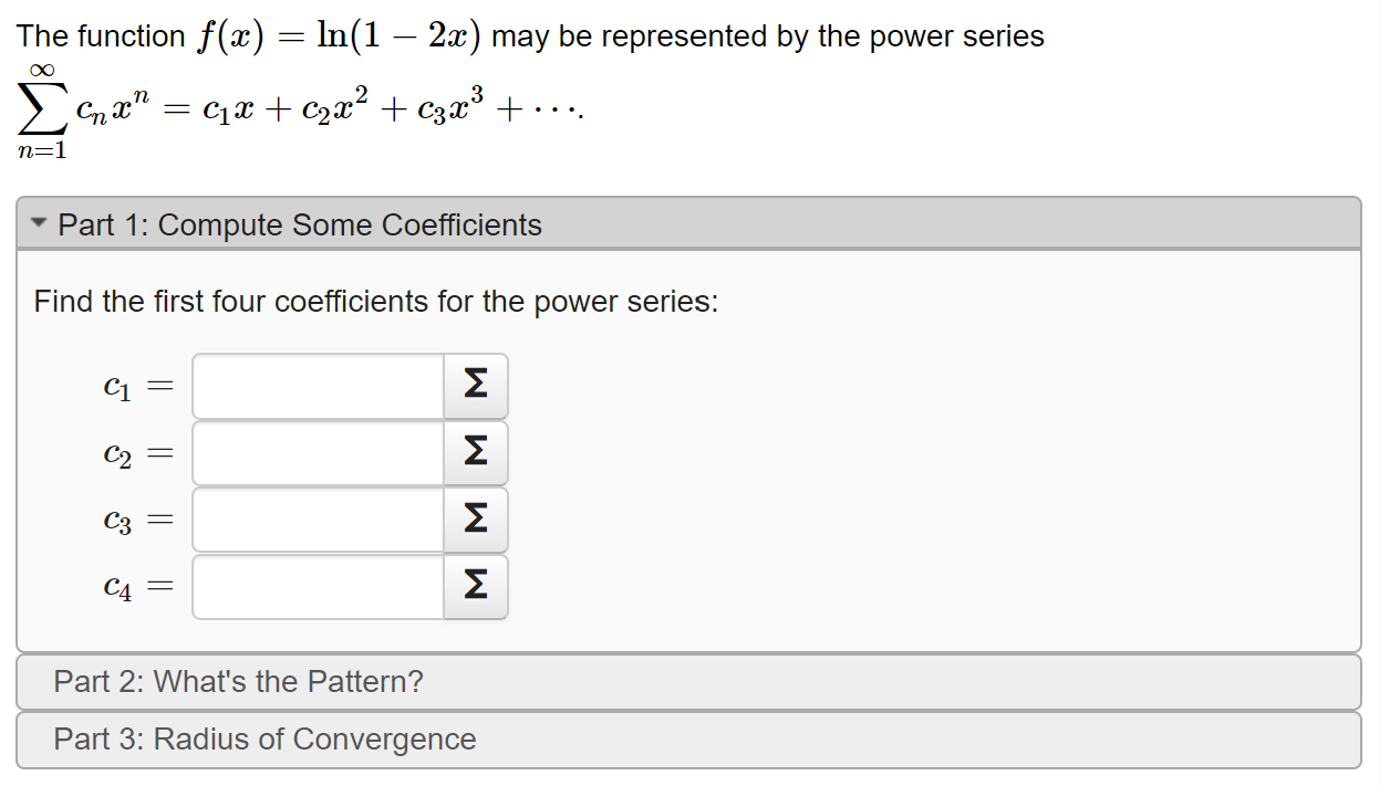 Solved The function f(x)=ln(1−2x) may be represented by the | Chegg.com