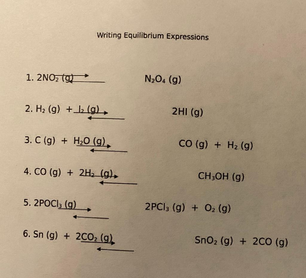 Solved Writing Equilibrium Expressions 1. 2NO, TO N204 (9) | Chegg.com