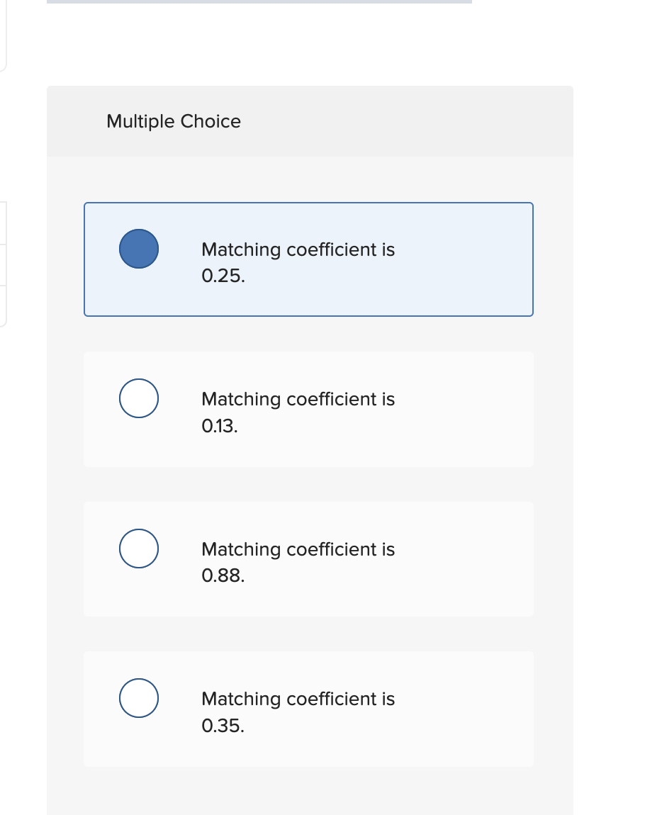 Solved Multiple Choice Matching coefficient is 0.25. | Chegg.com