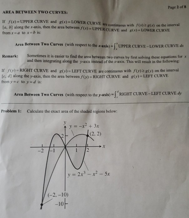 Solved Page 2 of 8 AREA BETWEEN TWO CURVES: If f(x)-UPPER | Chegg.com