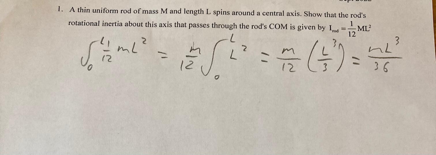 Solved A thin uniform rod of mass M and length L spins | Chegg.com