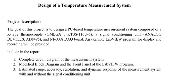 Design of a Temperature Measurement System Project | Chegg.com
