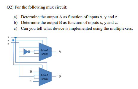 Solved Q2) For the following mux circuit; a) Determine the | Chegg.com