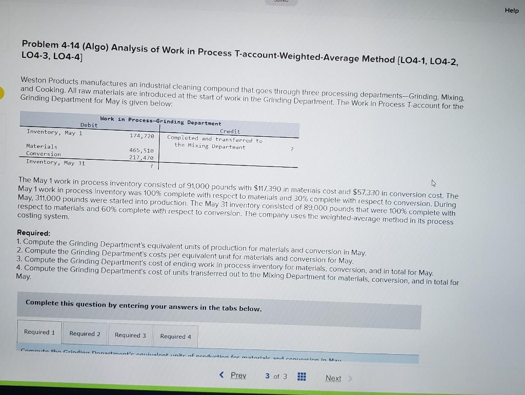 Solved Help Problem 4-14 (Algo) Analysis of Work in Process | Chegg.com
