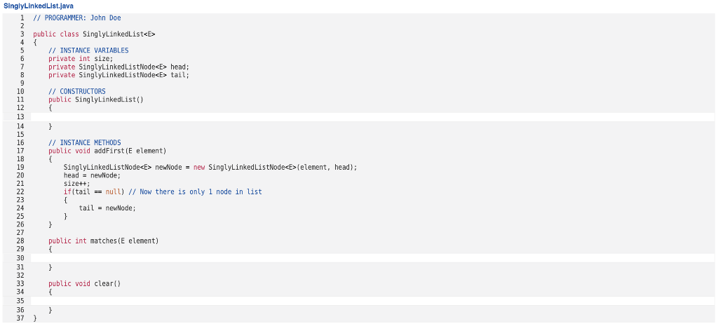 Solved inglyLinkedList.java// PROGRAMMER: John Doe public | Chegg.com
