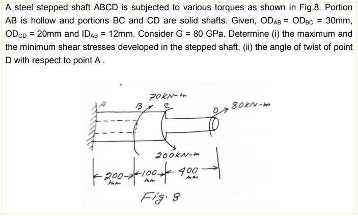 Solved A steel stepped shaft ABCD is subjected to various | Chegg.com