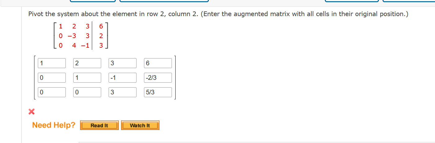Solved Pivot the system about the element in row 2, column | Chegg.com