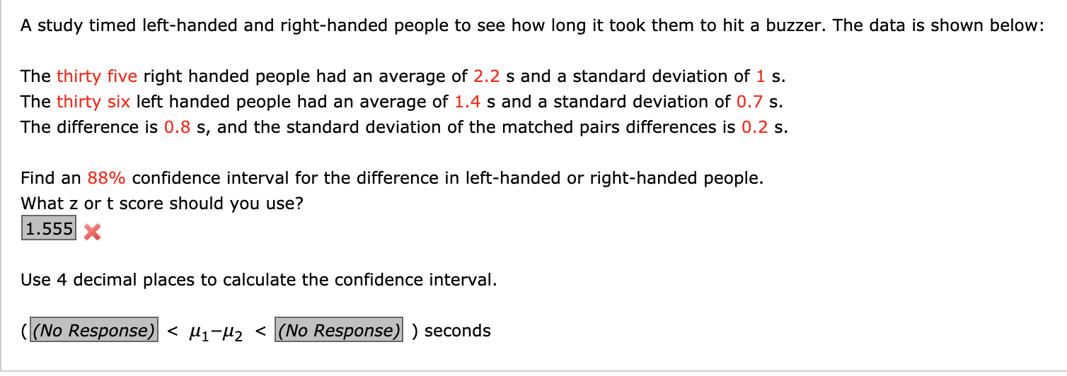 Solved A study timed left-handed and right-handed people to | Chegg.com