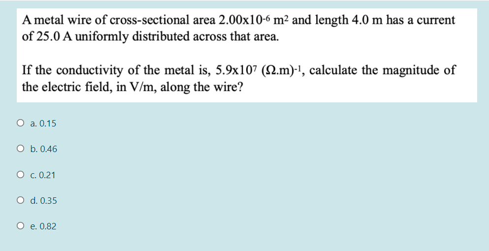 Solved A metal wire of cross-sectional area 2.00x10-6 m2 and | Chegg.com