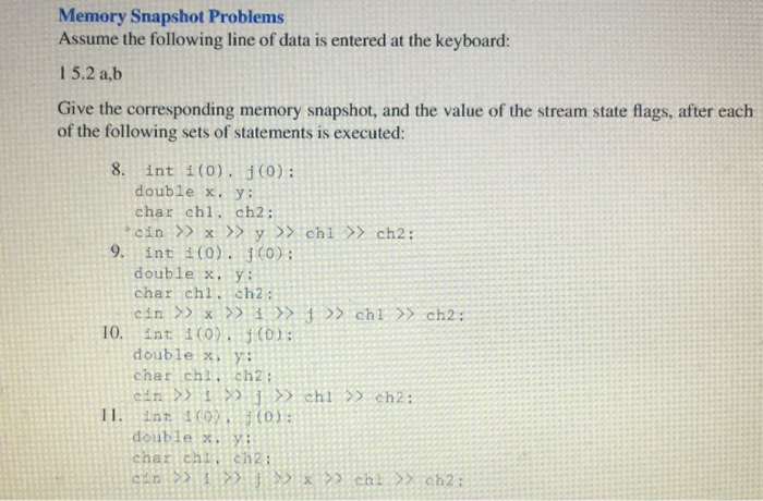 Solved Memory Snapshot Problems Assume the following line of | Chegg.com