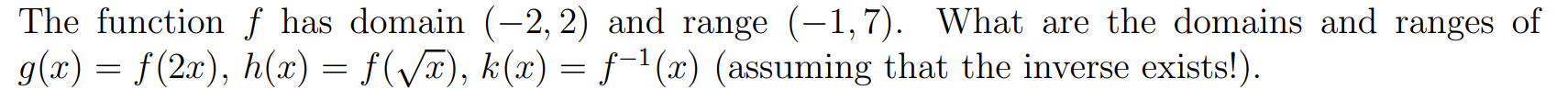 Solved The function f has domain (−2,2) and range (−1,7). | Chegg.com