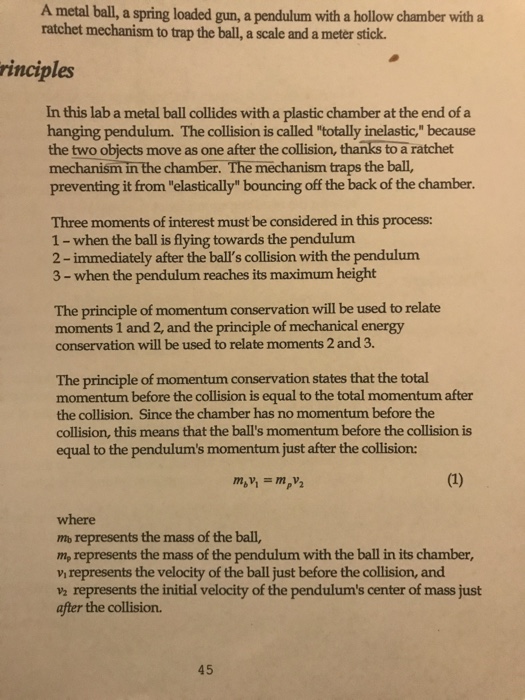 Solved A metal ball, a spring loaded gun, a pendulum with a | Chegg.com