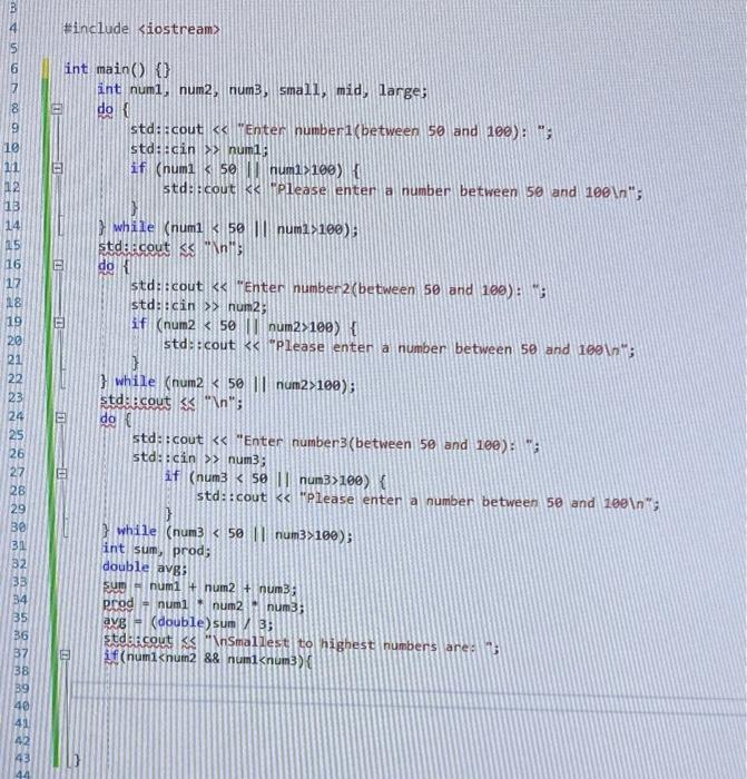 Solved #include int main() int numi, num2, num3, small, | Chegg.com