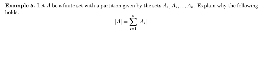 Solved Example 5. Let A be a finite set with a partition | Chegg.com