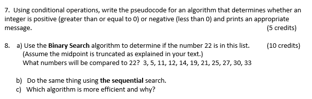 Solved 7. Using conditional operations, write the pseudocode | Chegg.com