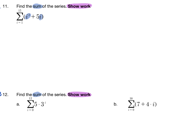 Solved 11. 15 Find the sum of the series. Show work 20+51) 3 | Chegg.com