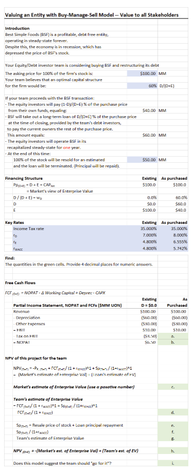 Solved Valuing an Entity with Buy-Manage-Sell Model - ﻿Value | Chegg.com
