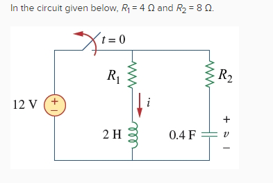 Solved In the circuit given below. R1-4 Ω and R2-8 Ω. t-0 R2 | Chegg.com
