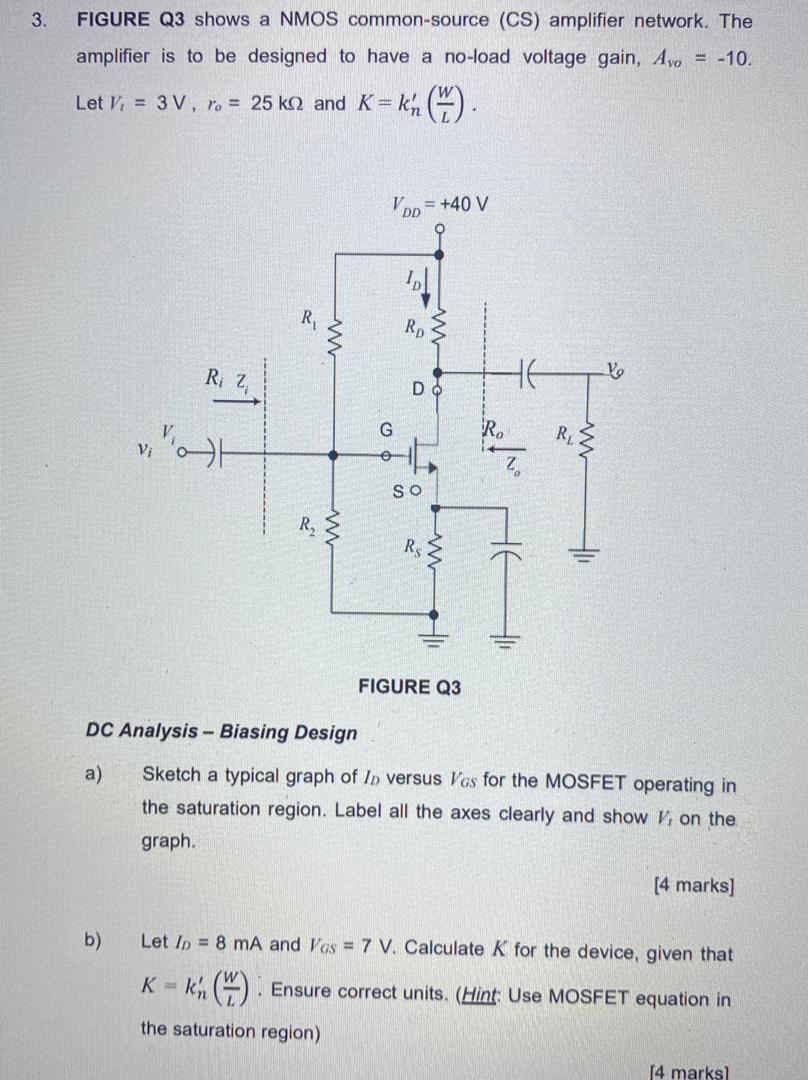 Solved 3. FIGURE Q3 shows a NMOS common-source (CS) | Chegg.com