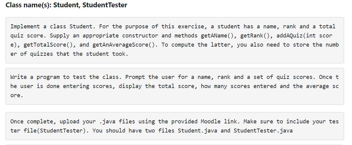 Solved Class name(s): Student, Student Tester Implement a | Chegg.com