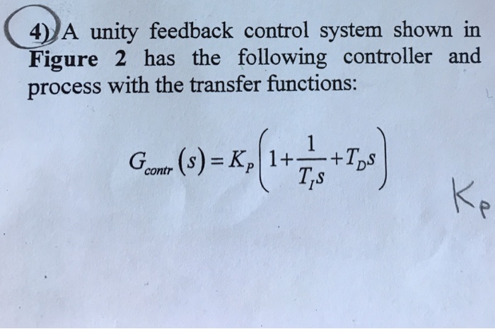 Solved 4)A unity feedback control system shown in Figure 2 | Chegg.com