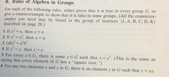 Solved B. Rules of Algebra in Groups For each of the | Chegg.com