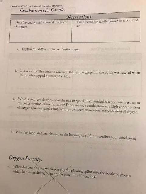 Solved Experiment 7. Preparation and Properties of Oxygen | Chegg.com