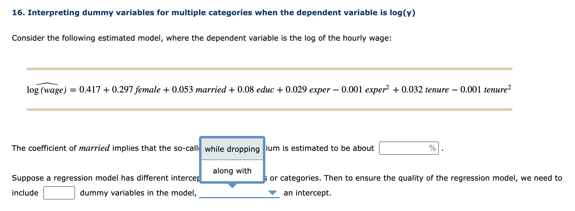 Solved 16. Interpreting dummy variables for multiple | Chegg.com