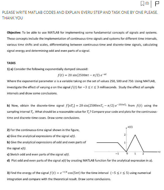 Solved PLEASE WRITE MATLAB CODES AND EXPLAIN EVERU STEP AND | Chegg.com