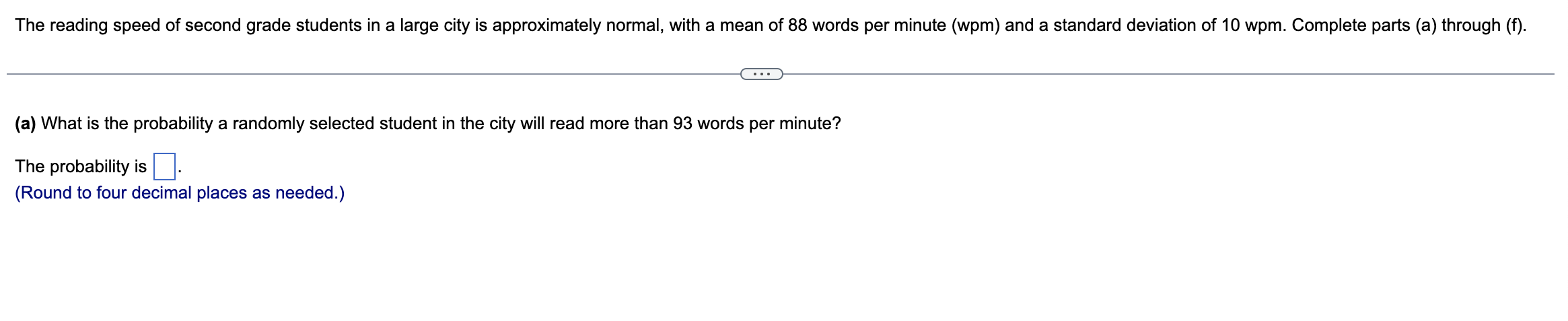 Solved The reading speed of second grade students in a large | Chegg.com