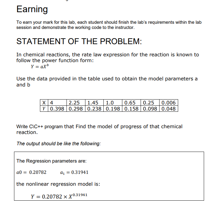 Solved Earning To earn your mark for this lab, each student | Chegg.com