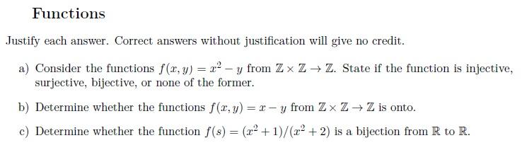 Solved Functions Justify each answer. Correct answers | Chegg.com