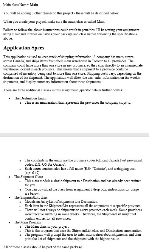 Solved Main class Name: Main You will be adding 3 other | Chegg.com