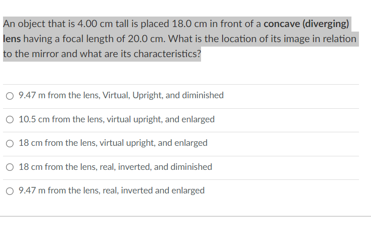 Solved An object that is 4.00 cm tall is placed 18.0 cm in | Chegg.com