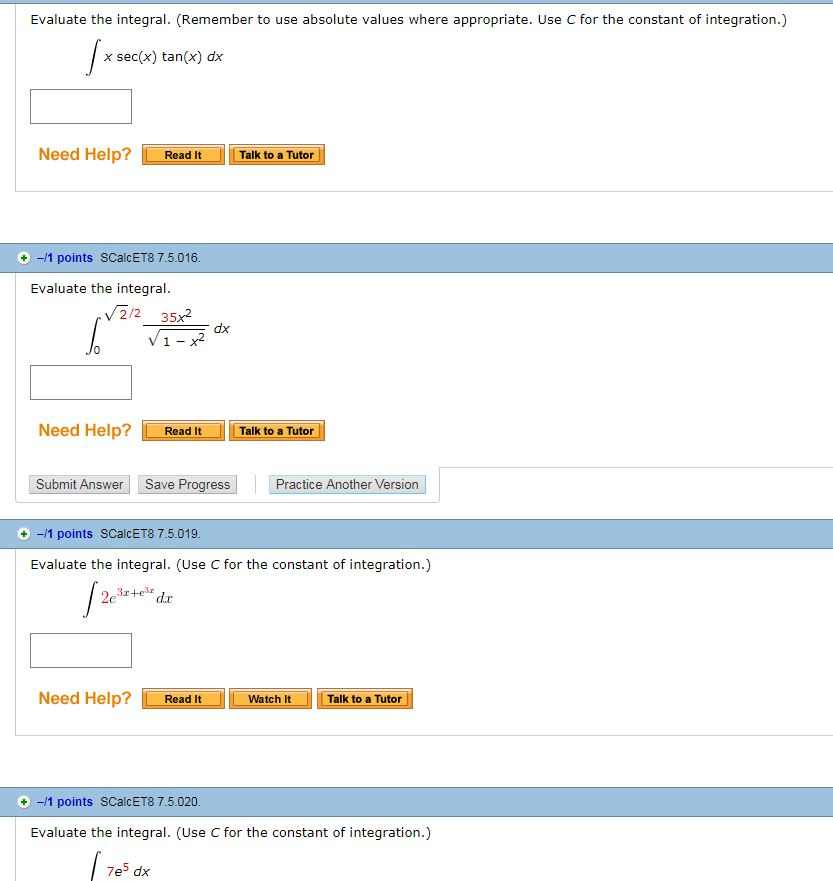 Solved Evaluate the integral. (Remember to use absolute | Chegg.com