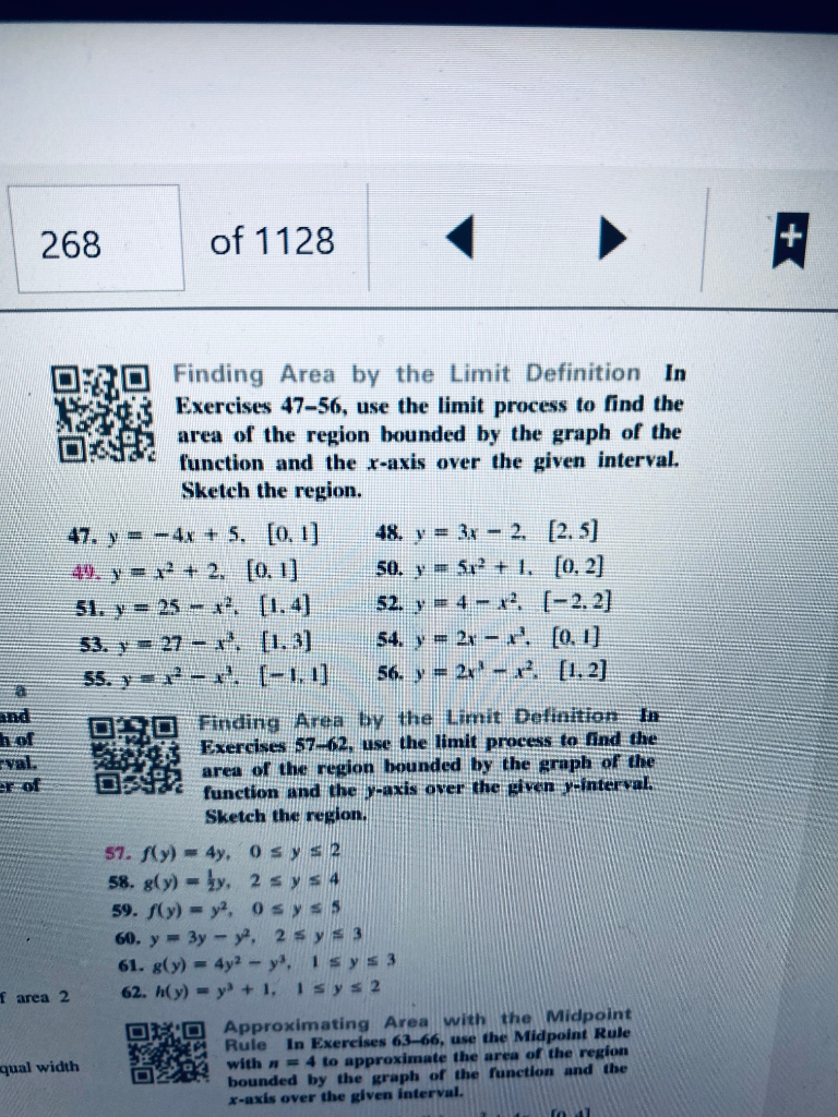 Solved 268 of 1128 + 0: 52 Ora Finding Area by the Limit | Chegg.com