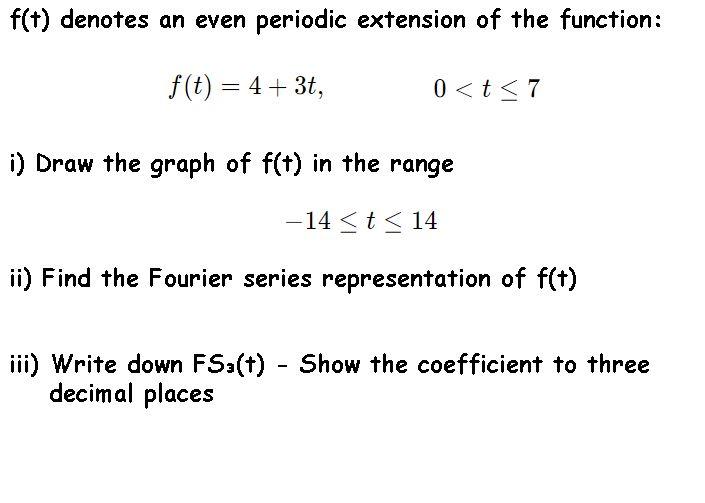 Solved f(t) denotes an even periodic extension of the | Chegg.com